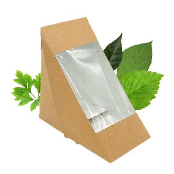 Large 4 Slice Kraft Sandwich Wedge Box with PLA Window » King Pack